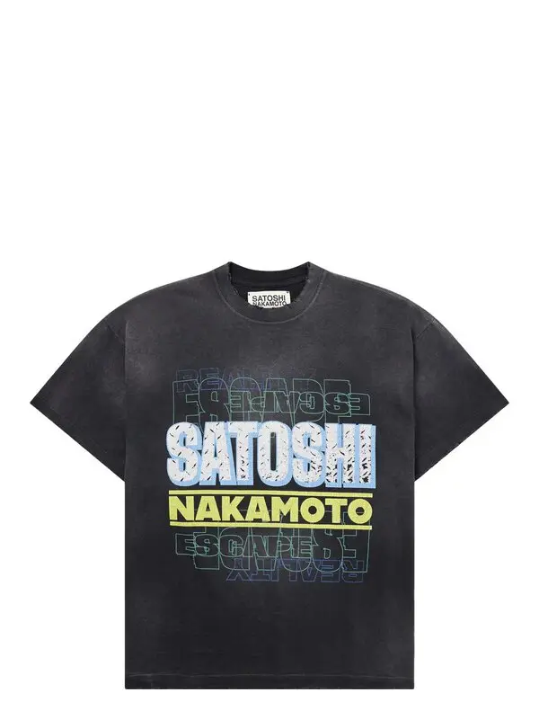 SATOSHI NAKAMOTO Escape Reality Logo-print Cotton-jersey T-shirt - Black