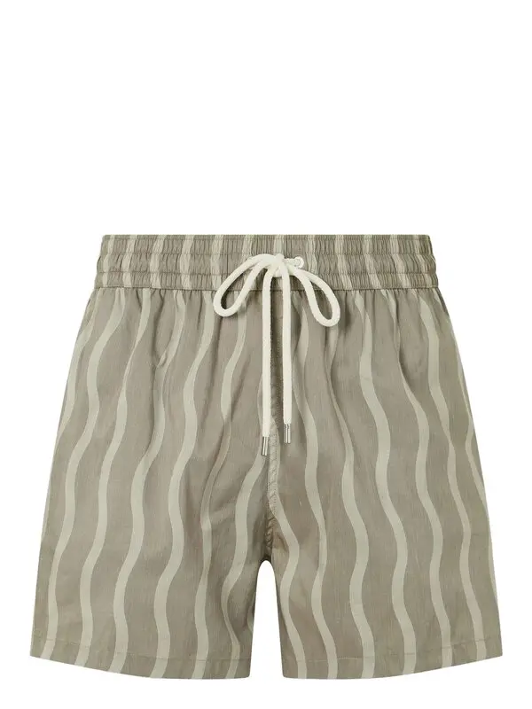 Frescobol Carioca Rio Linen Blend Wave-print Swim Shorts - Green