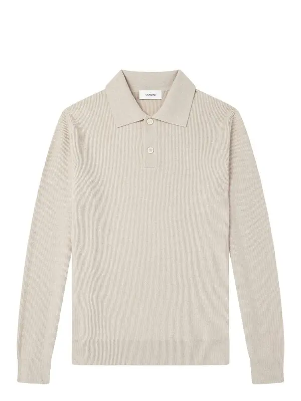 LARDINI Knitted Wool And Cashmere-blend Polo Shirt - Cream