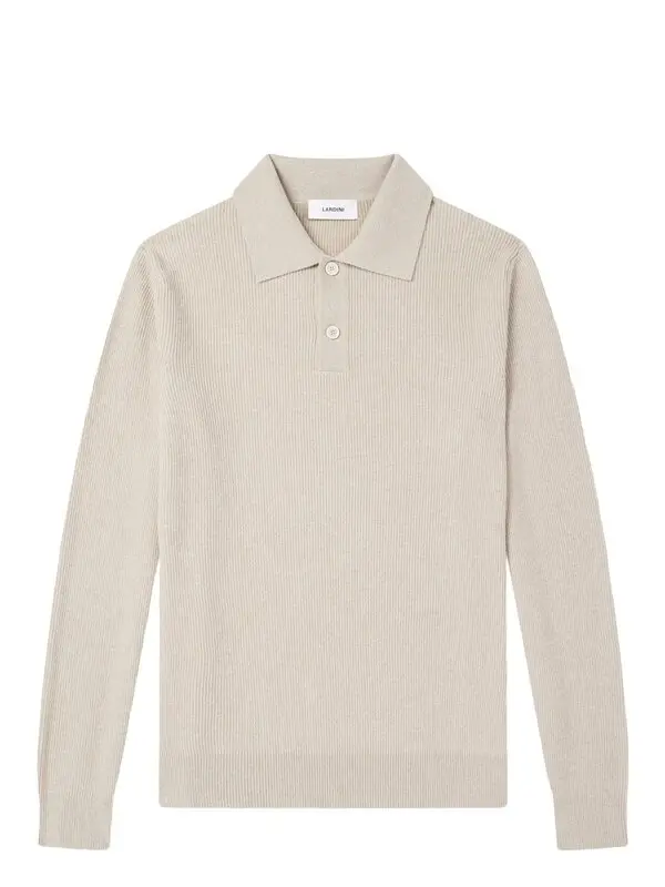 LARDINI Knitted Wool And Cashmere-blend Polo Shirt - Neutrals