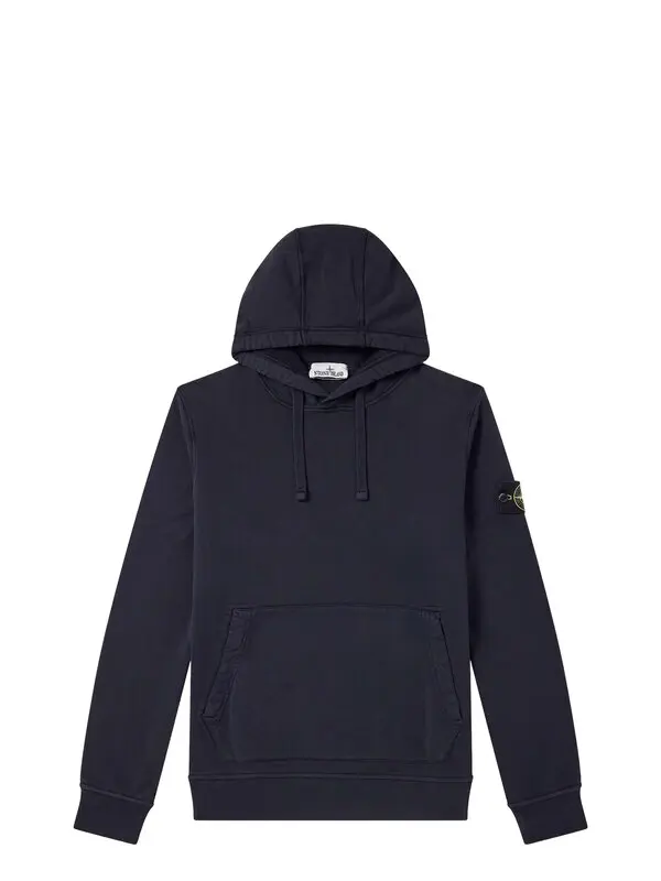 Stone Island Logo-appliquéd Cotton-fleece Hoodie - Blue