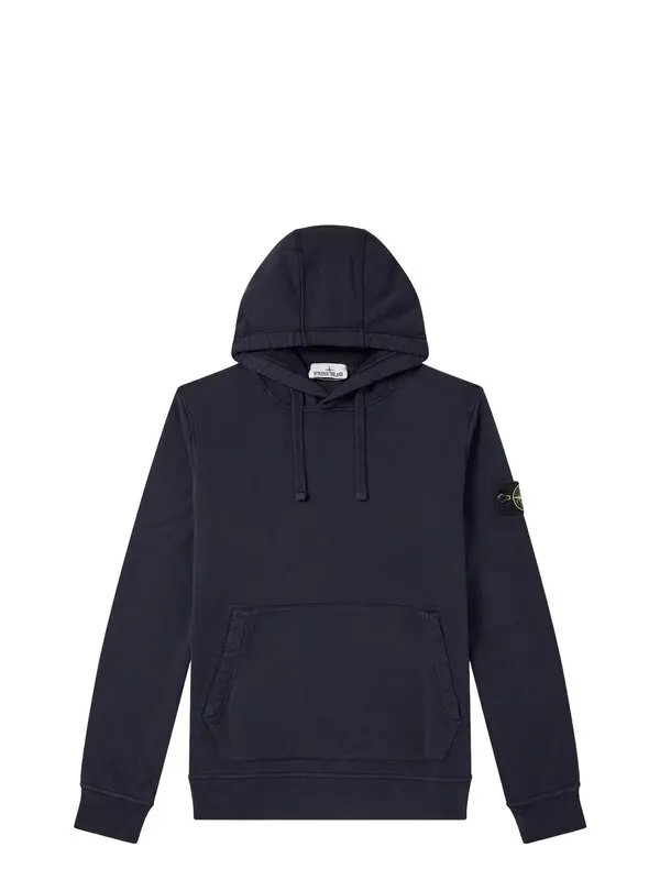 Stone Island Logo-appliquéd Cotton-fleece Hoodie - Blue