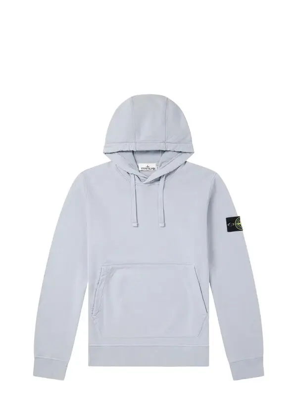 Stone Island Logo-appliquéd Garment-dyed Cotton-fleece Hoodie - Gray