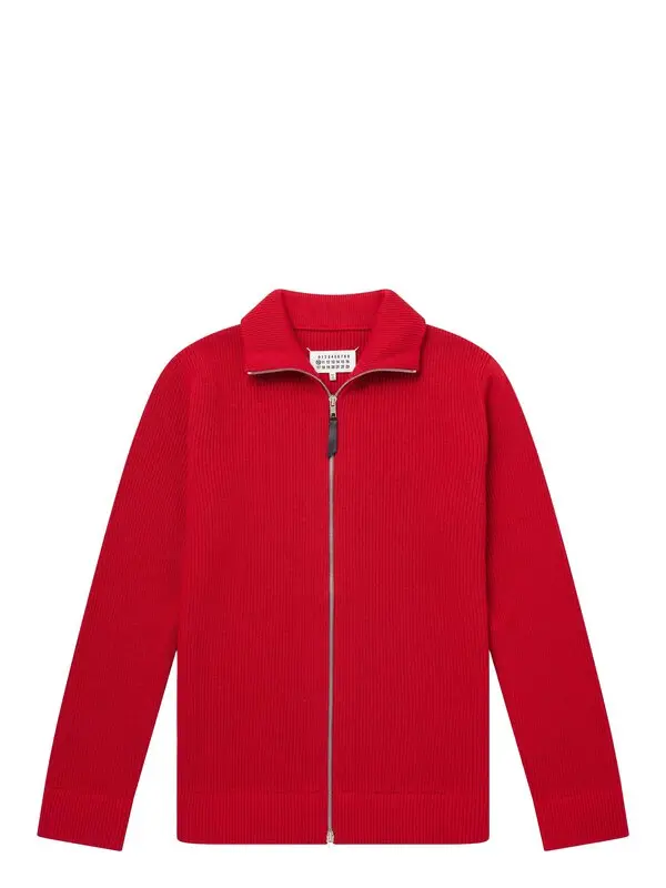 MAISON MARGIELA Ribbed Zip-up Cardigan - Red