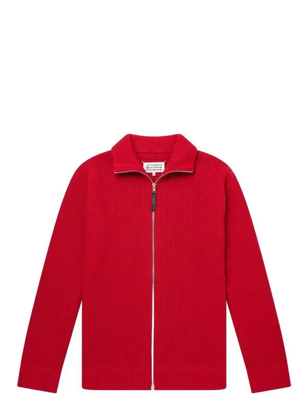 MAISON MARGIELA Ribbed Zip-up Cardigan - Red