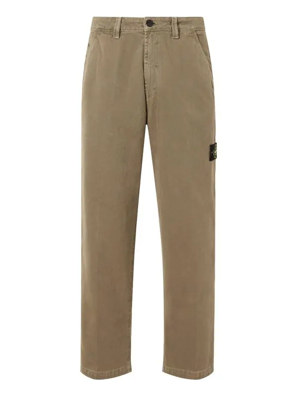 Stone Island Logo-appliquéd Garment-dyed Cotton Trousers - Green