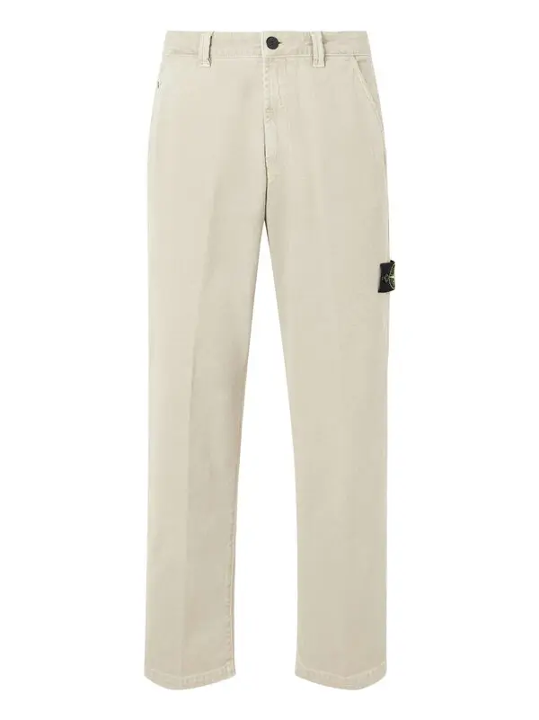 Stone Island Logo-appliquéd Straight-leg Cotton Trousers - Beige