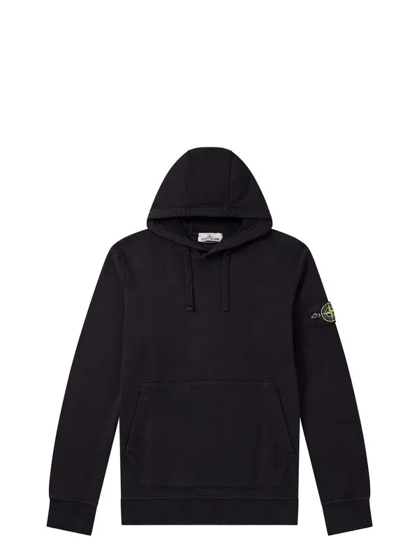 Stone Island Logo-appliquéd Cotton-fleece Hoodie - Black