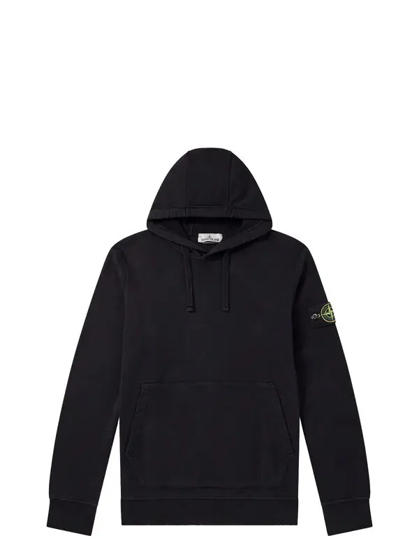 Stone Island Logo-appliquéd Cotton-fleece Hoodie - Black
