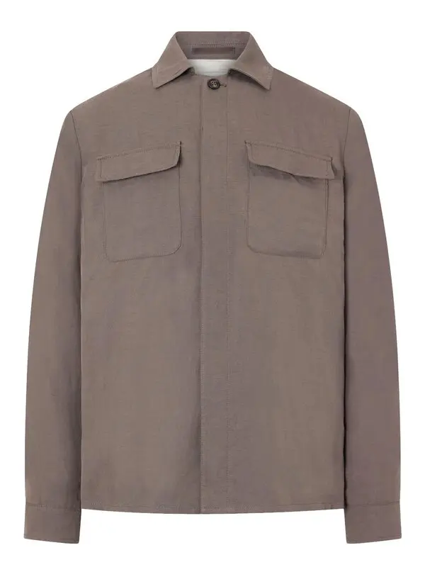 Eleventy Lyocell And Linen-blend Shirt - Brown