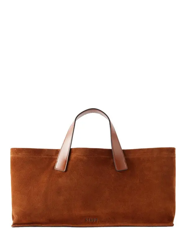 Staud Port Suede Tote Bag With Leather Trim - Brown