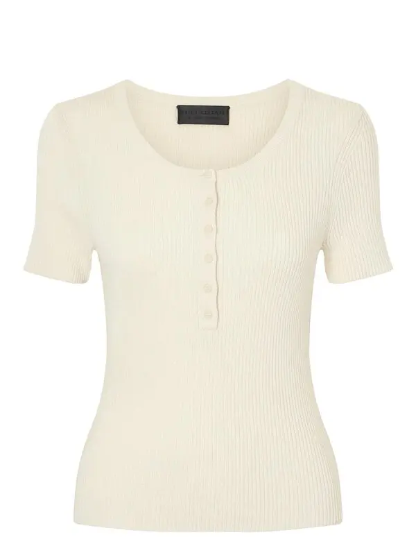 NILI LOTAN Francene Ribbed Wool And Silk-blend Top - Neutrals