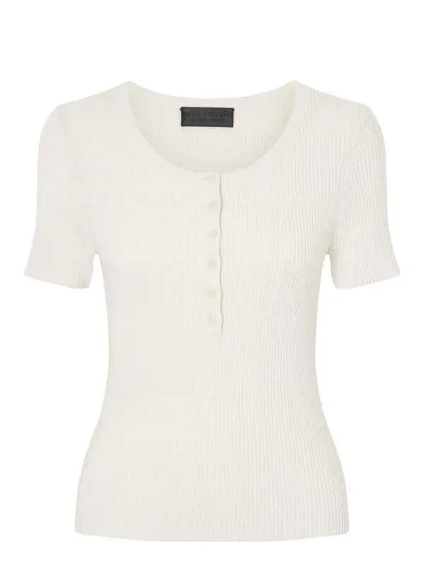 NILI LOTAN Francene Ribbed Wool And Silk-blend Top - Neutrals