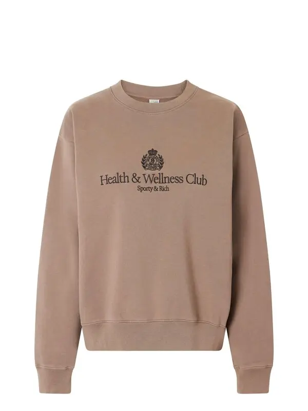 SPORTY & RICH Logo-embroidered Cotton-jersey Sweatshirt - Sand