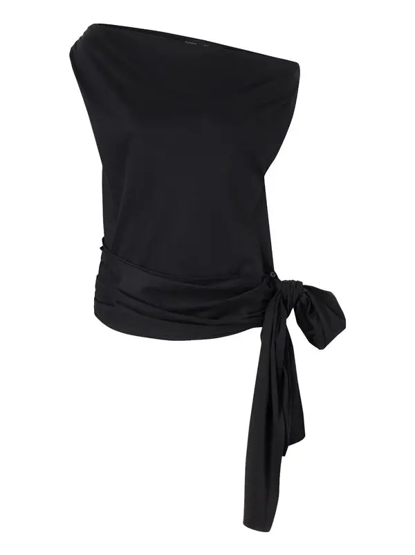 Proenza Schouler Zafira Asymmetric Bow Detail Cotton-jersey Blouse - Black