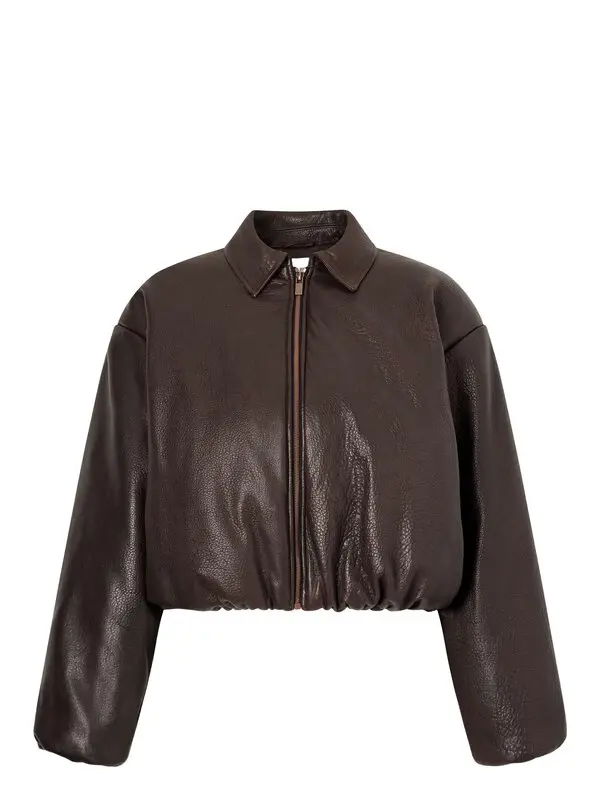 Magda Butrym Textured Leather Cropped Jacket - Dark Brown