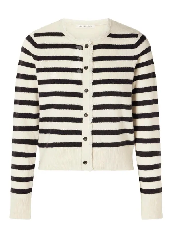 Maria Mcmanus Striped Frayed Cashmere And Cotton-blend Cardigan - Neutrals