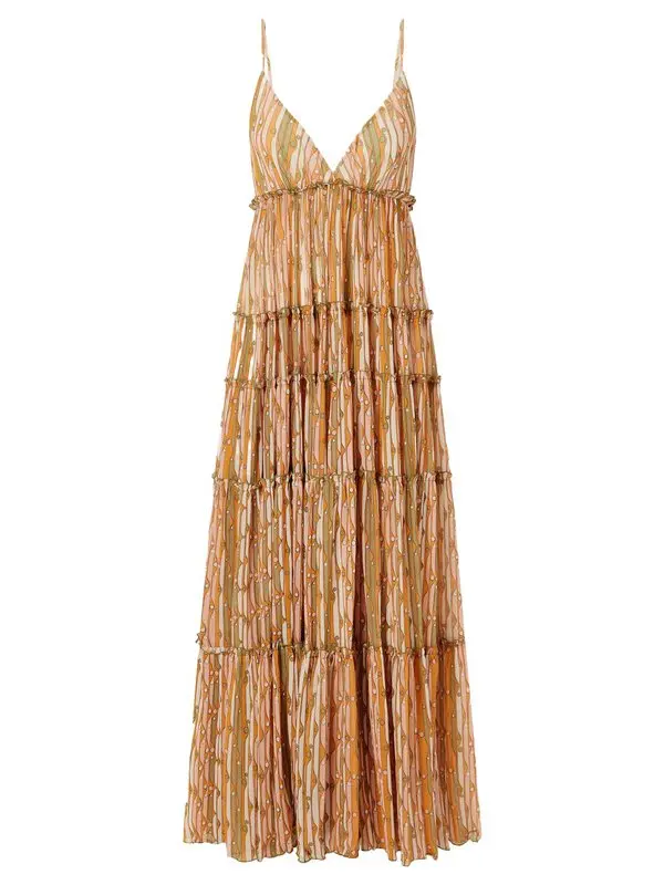 La DoubleJ Nymph' Printed Ruffled Mesh Maxi Dress - Pink