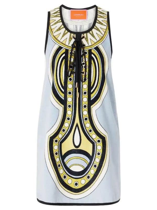 La DoubleJ Totem Printed Cotton Mini Dress - Sky Blue