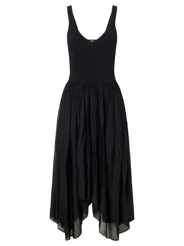 Maria Mcmanus Ribbed Corset Midi Dress With Pleated Chiffon Skirt - Black