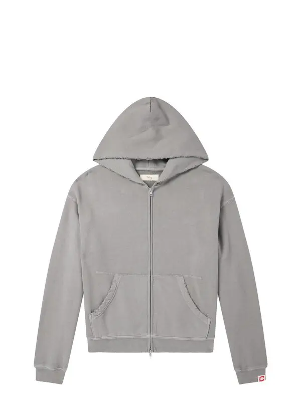 CHERRY LOS ANGELES Distressed Cotton-fleece Zip-up Hoodie - Gray