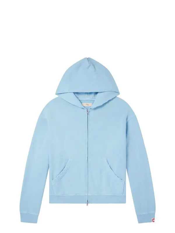 CHERRY LOS ANGELES Distressed Cotton-fleece Zip-up Hoodie - Blue