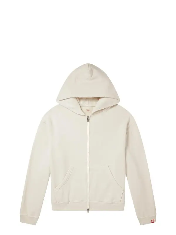CHERRY LOS ANGELES Distressed Cotton-fleece Zip-up Hoodie - Neutrals