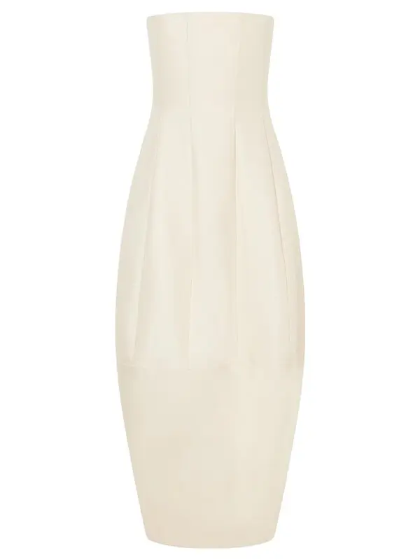 Khaite Stela Wool And Silk-blend Strapless Midi Dress - Neutrals