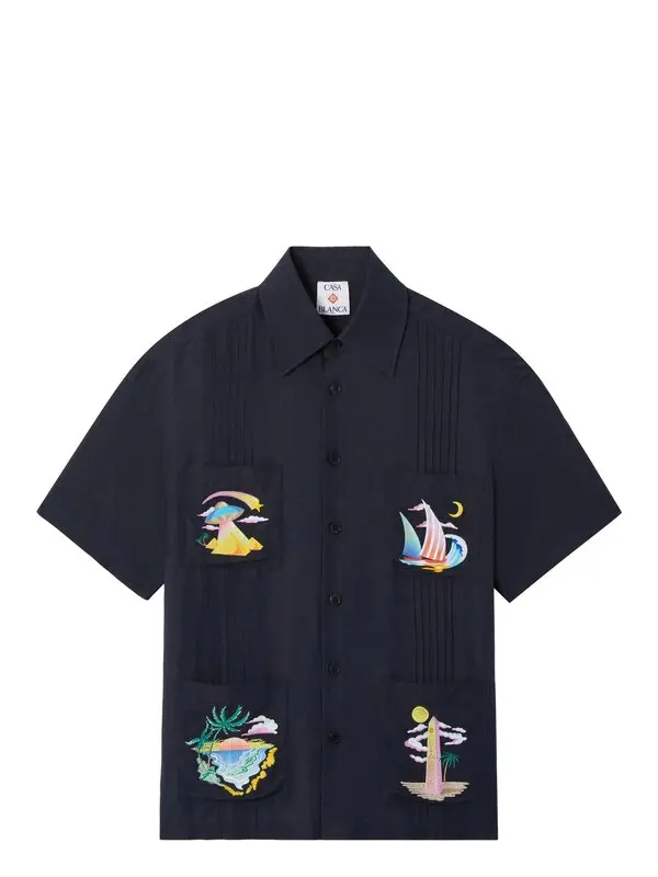 Casablanca Dark Grey Phantasmagoria Embroidered Short Sleeve Shirt - Multicolor