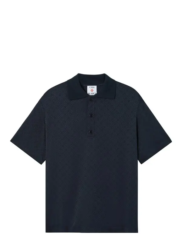 Casablanca Dark Navy Knit Collar Short Sleeve Polo Shirt - Multicolor