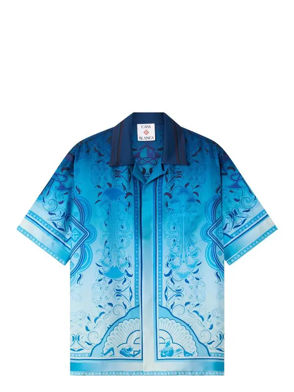Casablanca Gradient Egyptian Rug Short Sleeve Silk Shirt - Blue