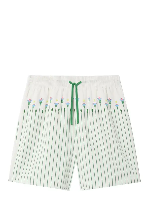 Casablanca Floral Stripe Linen Blend Shorts - Green