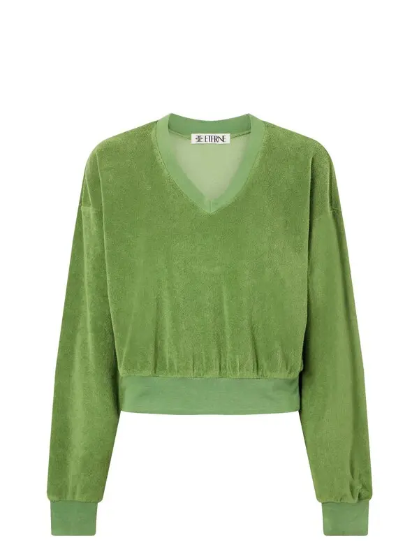 Eterne Cropped Cotton-blend Terry V-neck Sweatshirt - Green