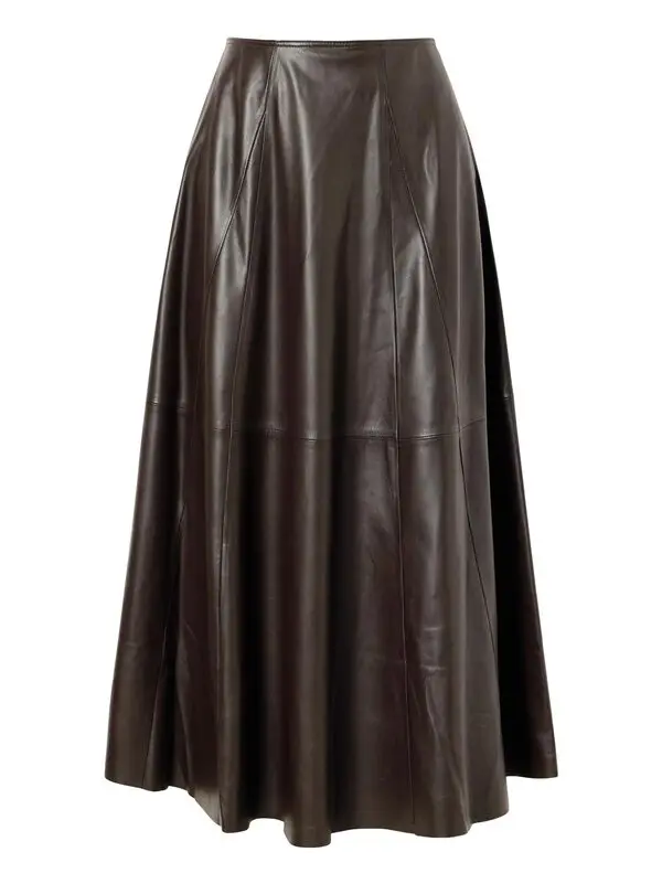 ARMA Eleni Paneled Leather Midi Skirt - Brown