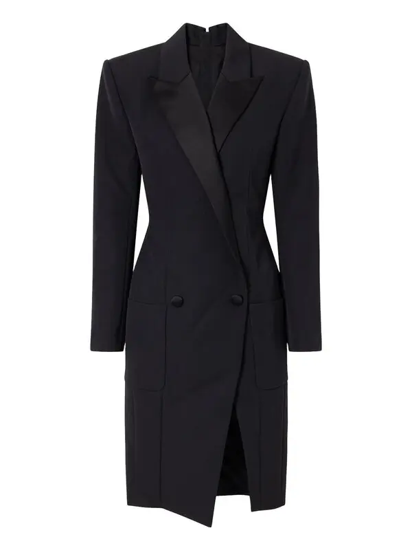 Balmain Wool Grain De Poudre Midi Dress - Black