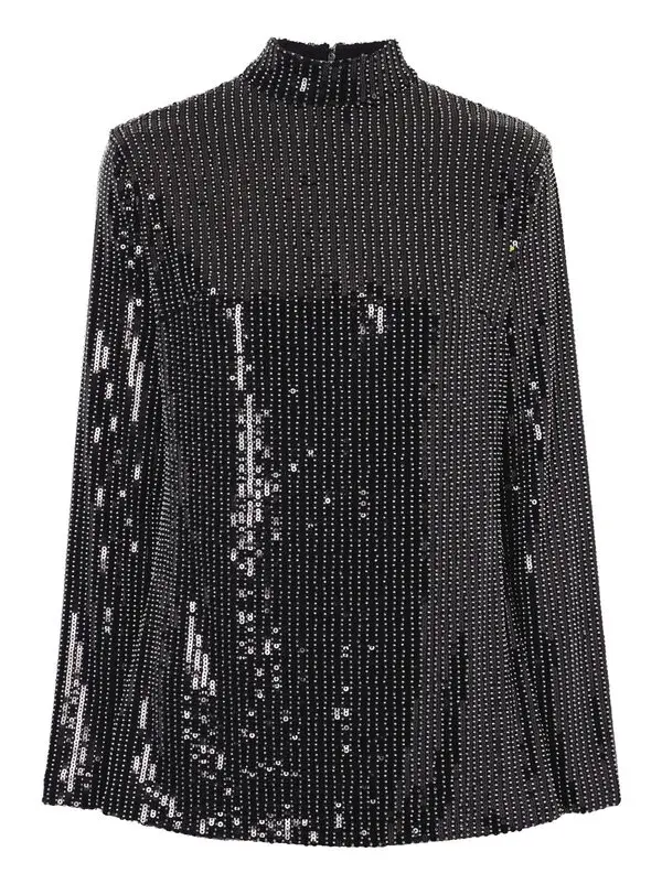 DIMA AYAD Studded Sequin-trimmed Jersey Blouse - Black