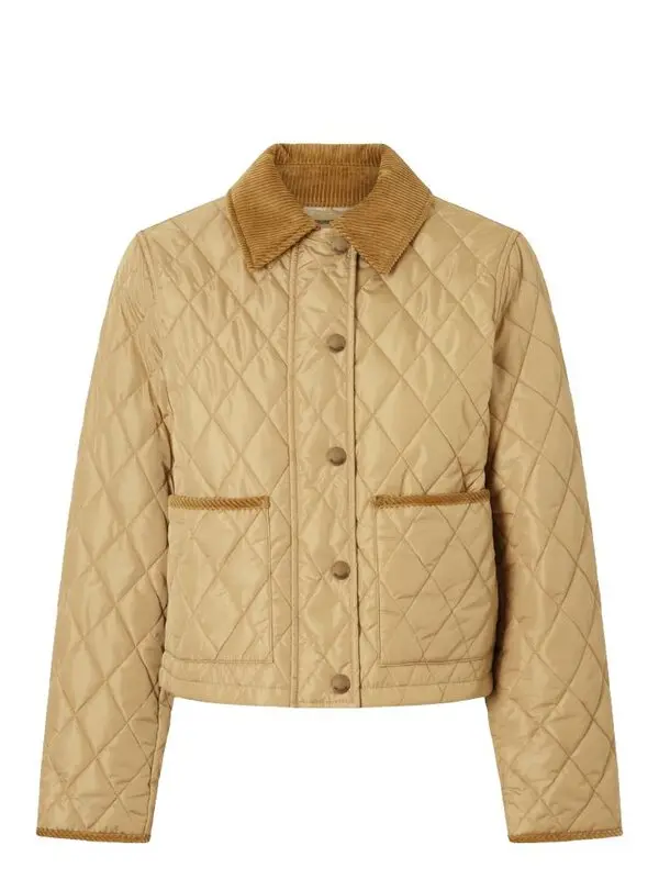 Burberry Cropped Quilted Jacket With Corduroy Trim - Beige