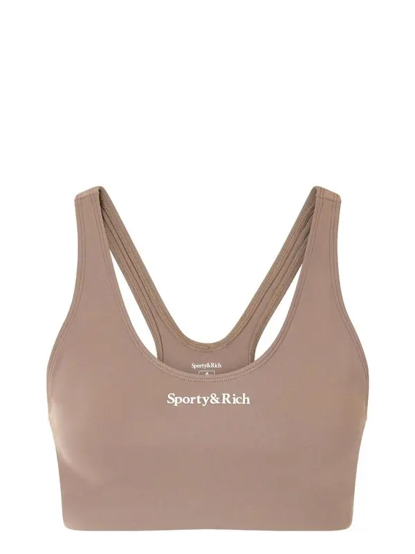 SPORTY & RICH Logo-print Stretch-jersey Sports Bra - Neutrals