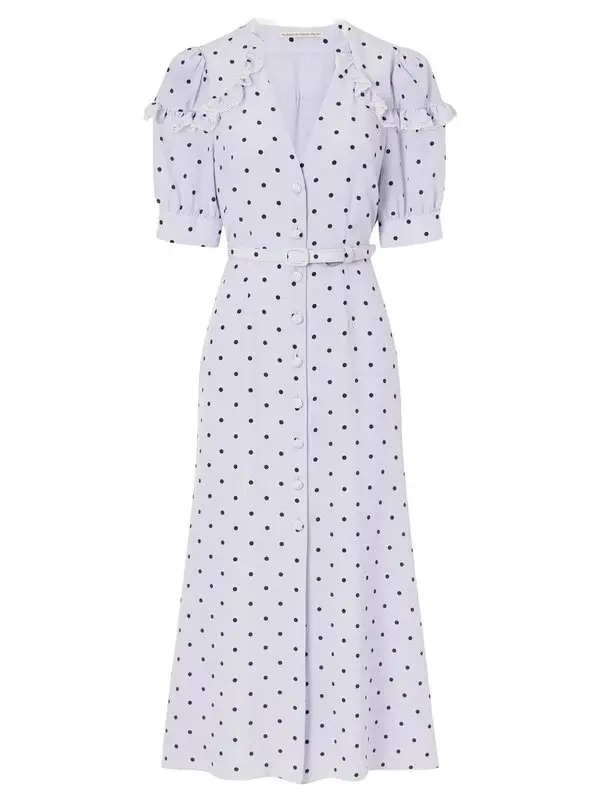Alessandra Rich Belted Polka-dot Silk Midi Dress - Blue