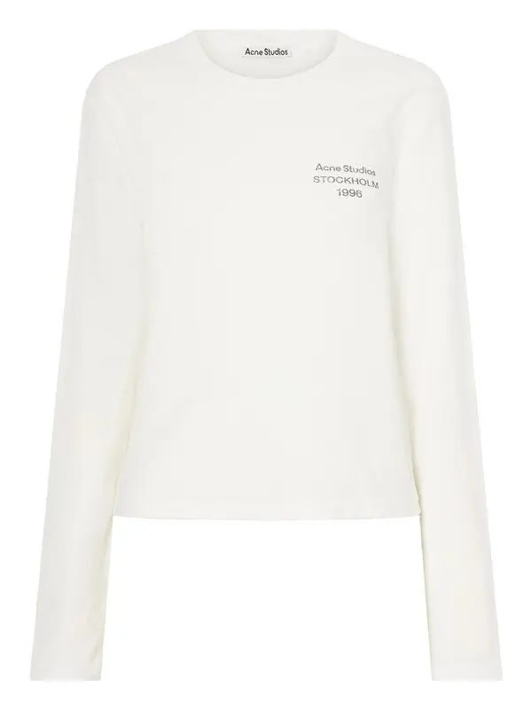 Acne Studios Distressed Logo Print Long Sleeve T-shirt - Neutrals