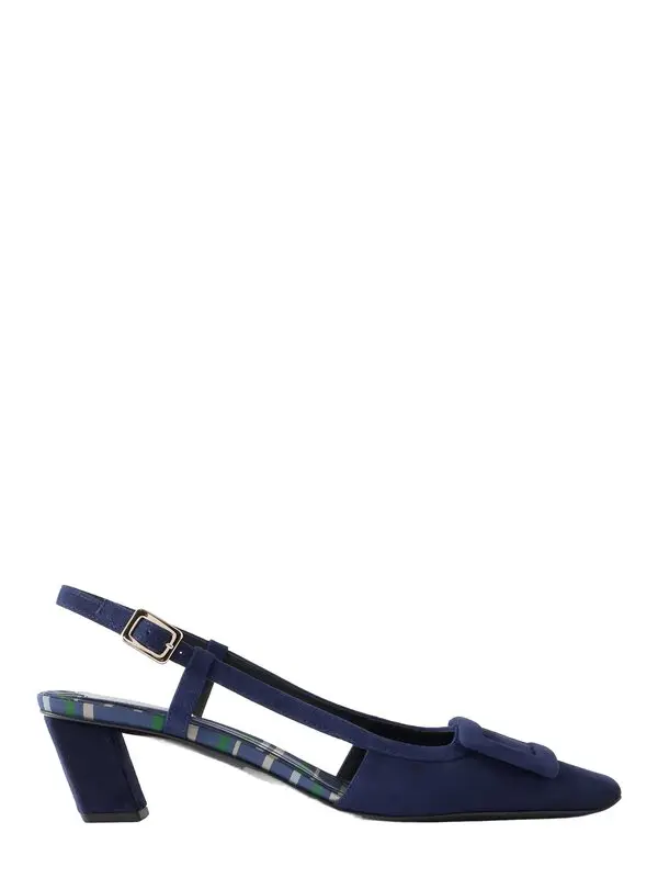 ROGER VIVIER Belle Vivier 45 Buckled Suede Slingback Pumps - Navy