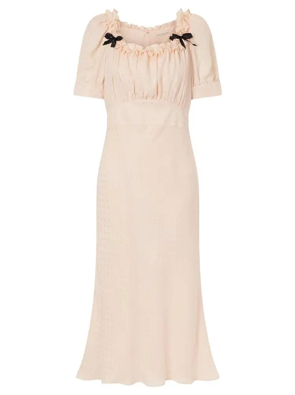 Alessandra Rich Ruffled Bow-embellished Silk-jacquard Midi Dress - Pink