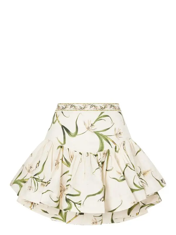 Agua Bendita Jacarina Ruffled Floral-print Linen Mini Skirt - Cream