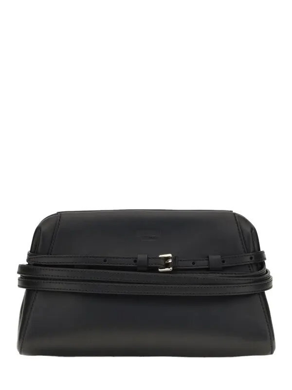 Moschino Belt Detail Clutch In Leather - Black