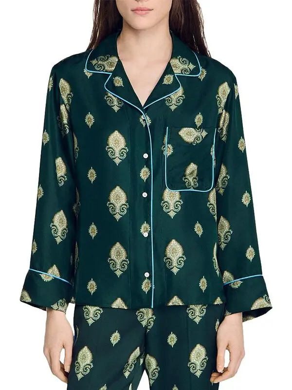 Sandro Paisley Print Pajama Shirt - Green