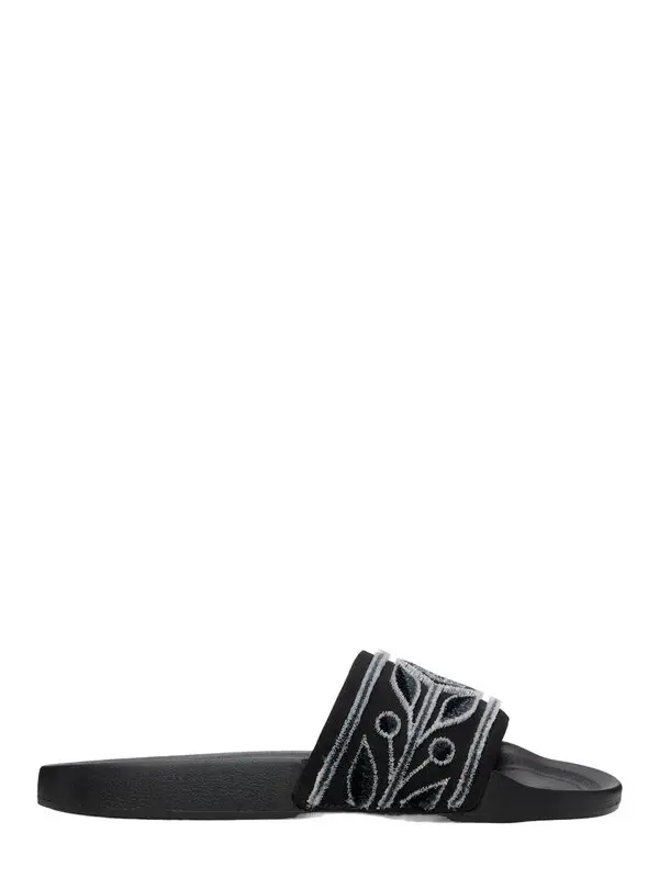 Casablanca Embroidered Floral Slide Sandals - Black