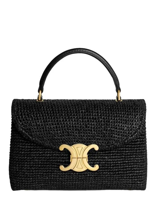Celine Teen Nino Bag In Raffia And Calfskin - Black