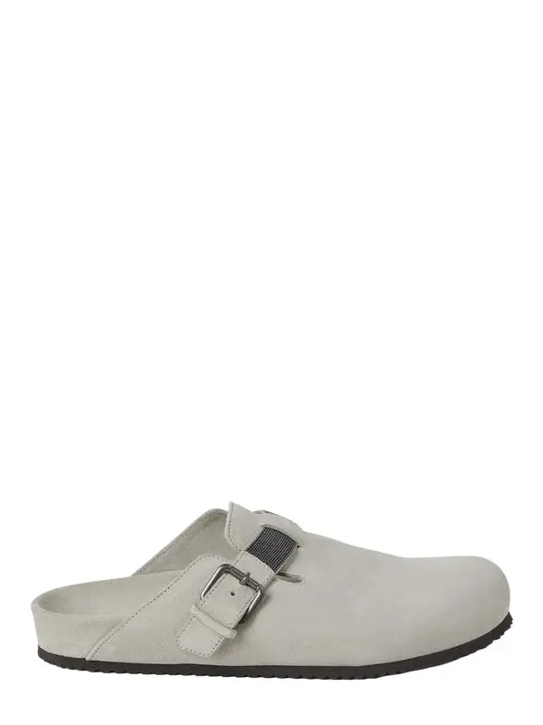 Brunello Cucinelli Monili-detail Suede Slipper - Light Gray