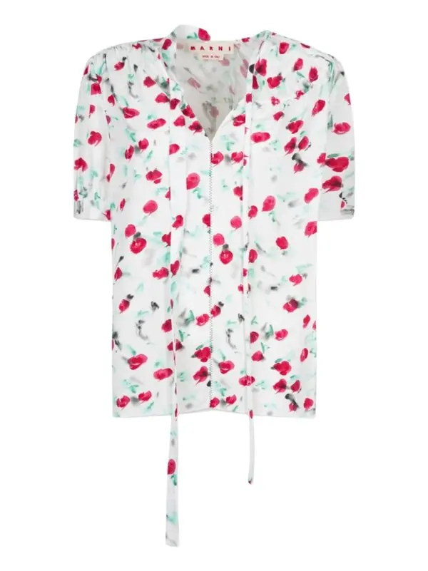 Marni Floral Printed Top With Tie Details - White