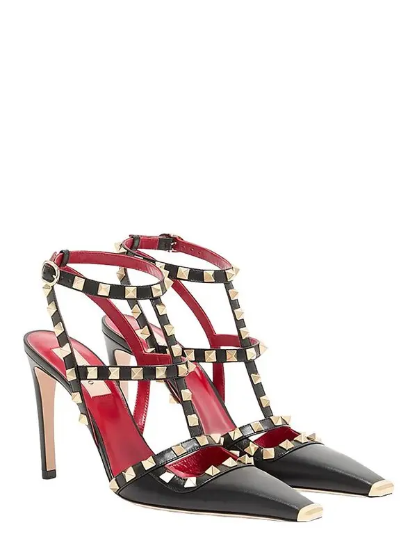 Valentino Garavani Rockstud Embellished Ankle Strap Pumps - Black